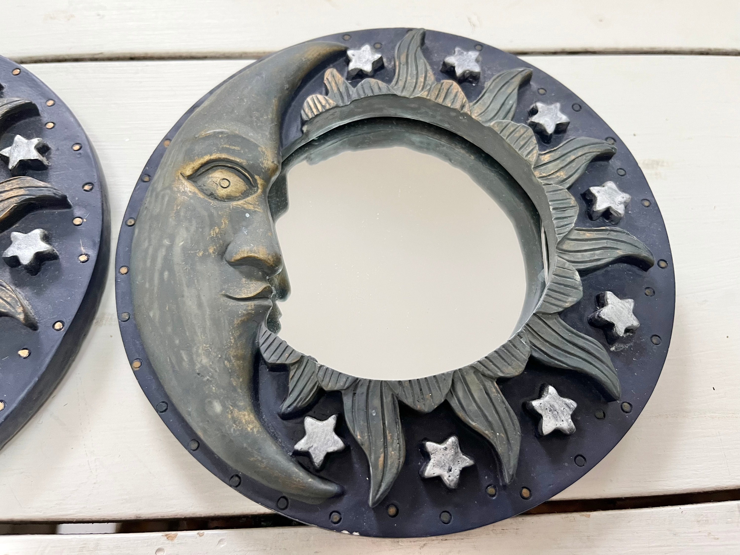 Vintage Celestial Sun Moon and Stars Small Round Mirrors Gold Blue ...