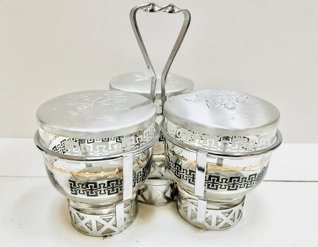 Vintage Libbey Style Glass Condiment Bowls With Metal Lids - Etsy