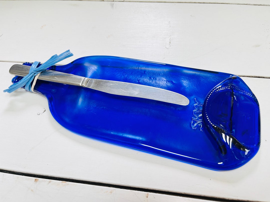 RARE Skyy Vodka Bottle Embossed Cobalt Blue Flattened Serving Tray ...
