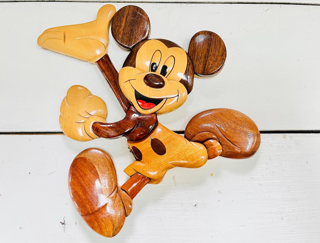 Vintage Wooden Mickey Mouse 3D Wood Intarsia Wall Hanging Disney Art ...
