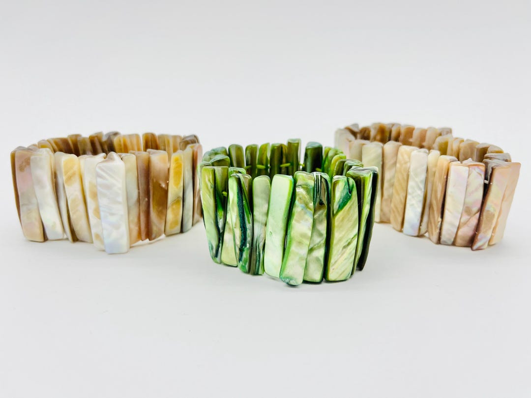Vintage Bracelet Abalone Shell Art Deco Stretch Cuff Set of 3 Bracelets ...