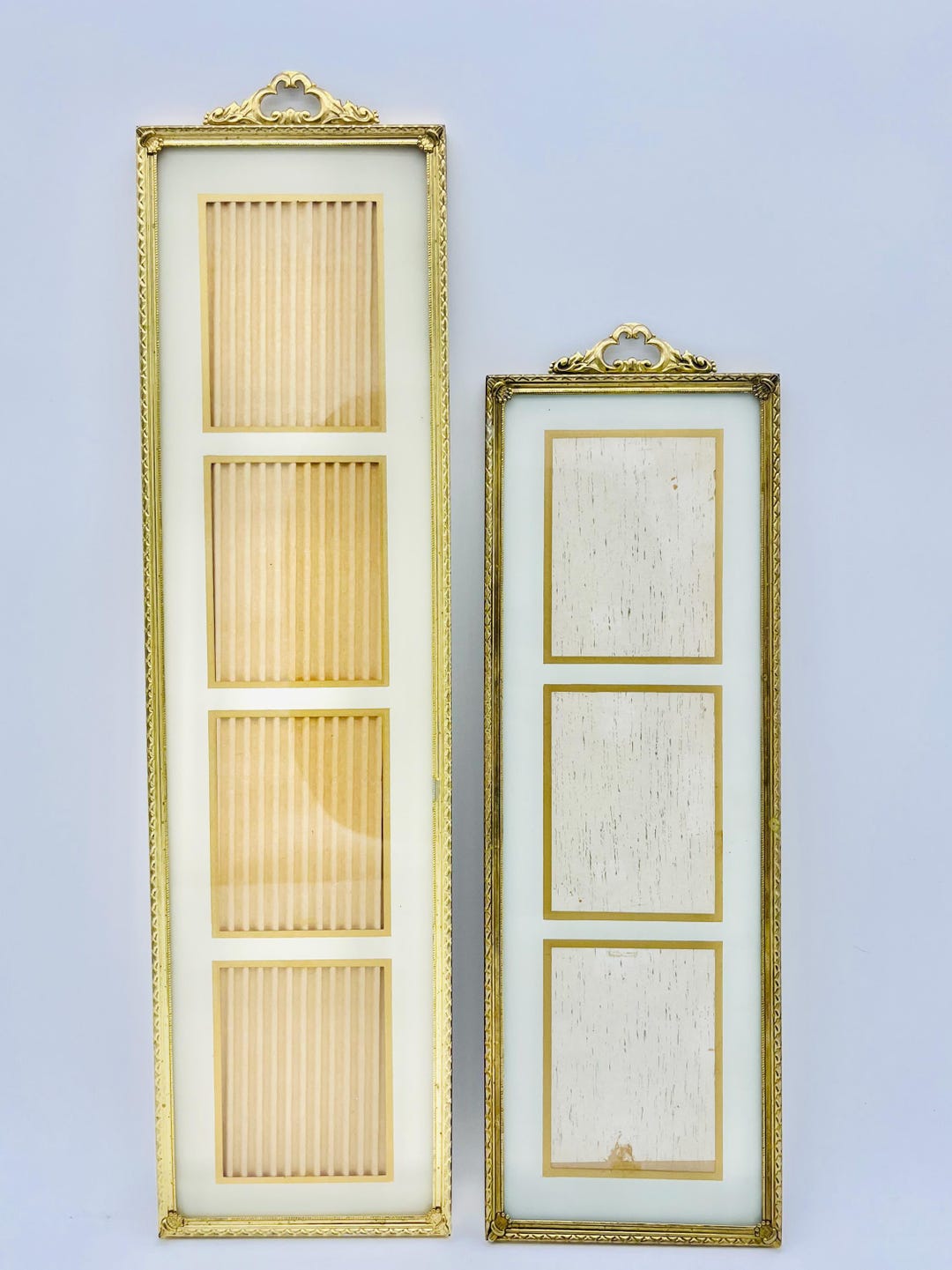 Vintage Multi Picture Vertical Frames: Gold Brass Metal Photos Vanity ...