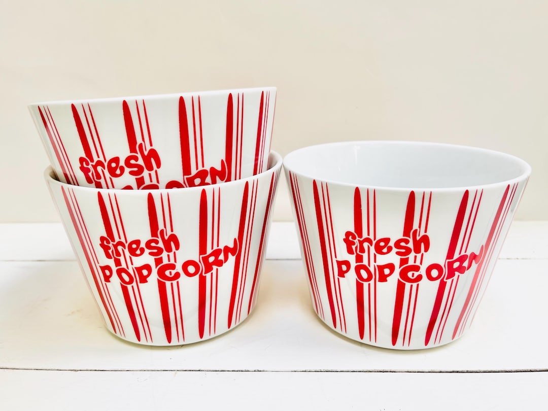 Ceramic Popcorn Snack Bowls Movie Night Red and White Striped Set of 3 ...