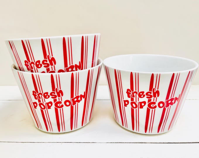 Ceramic Popcorn Snack Bowls Movie Night Red and White Striped Set of 3 ...