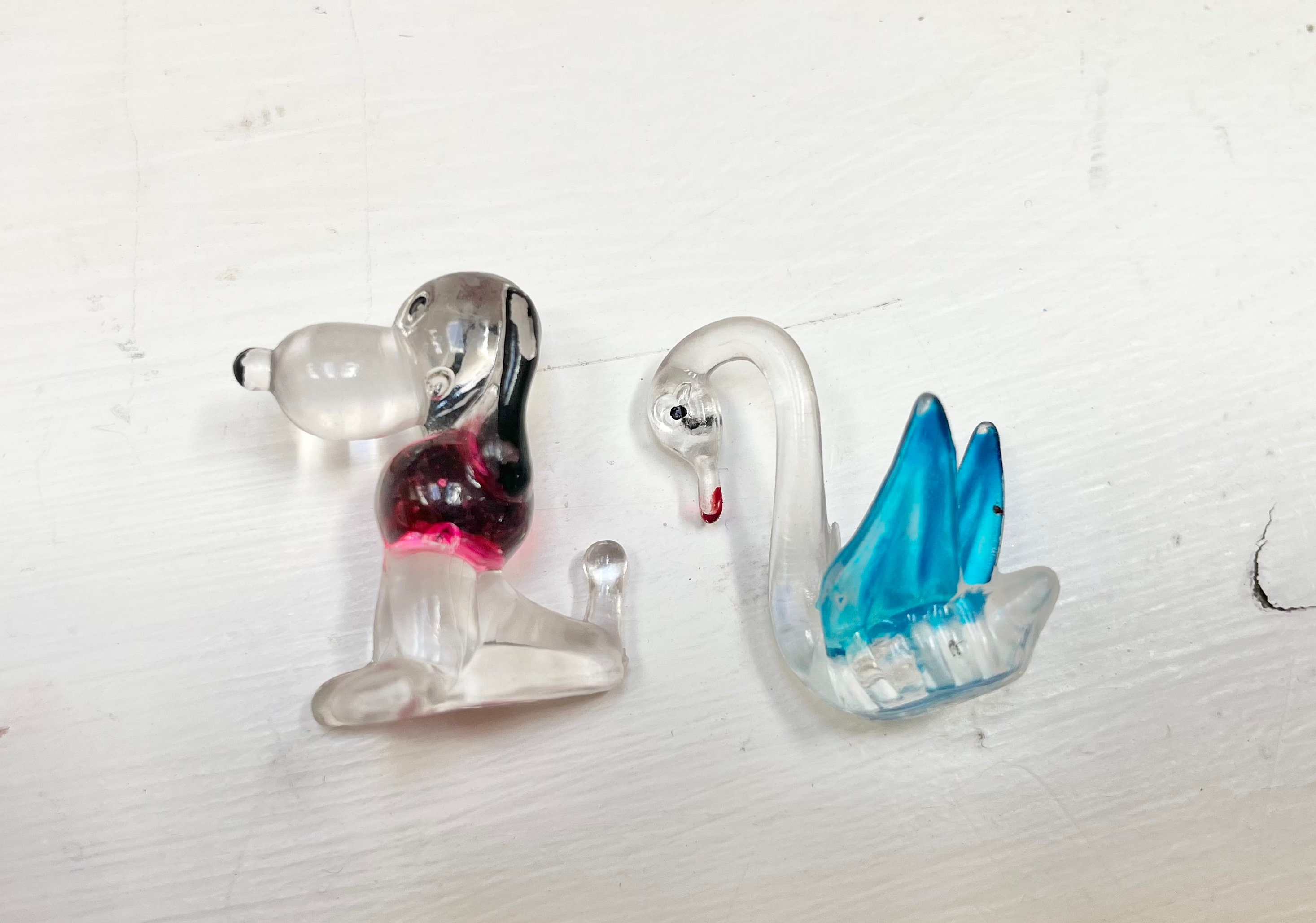 Vintage Animal Miniature Figurines Glass Plastic Clear Lucite Dog Cats ...