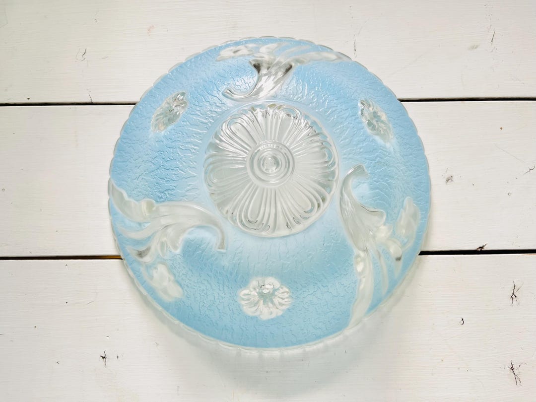 Vintage Blue Glass Ceiling Light Shade Cover 3 Hole Embossed Lights ...