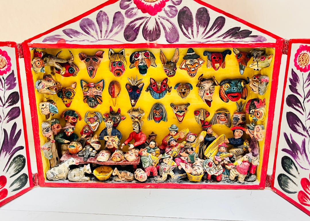 Handmade Vintage Retablo Mask Maker's Workshop Peru Folk Art Diorama ...