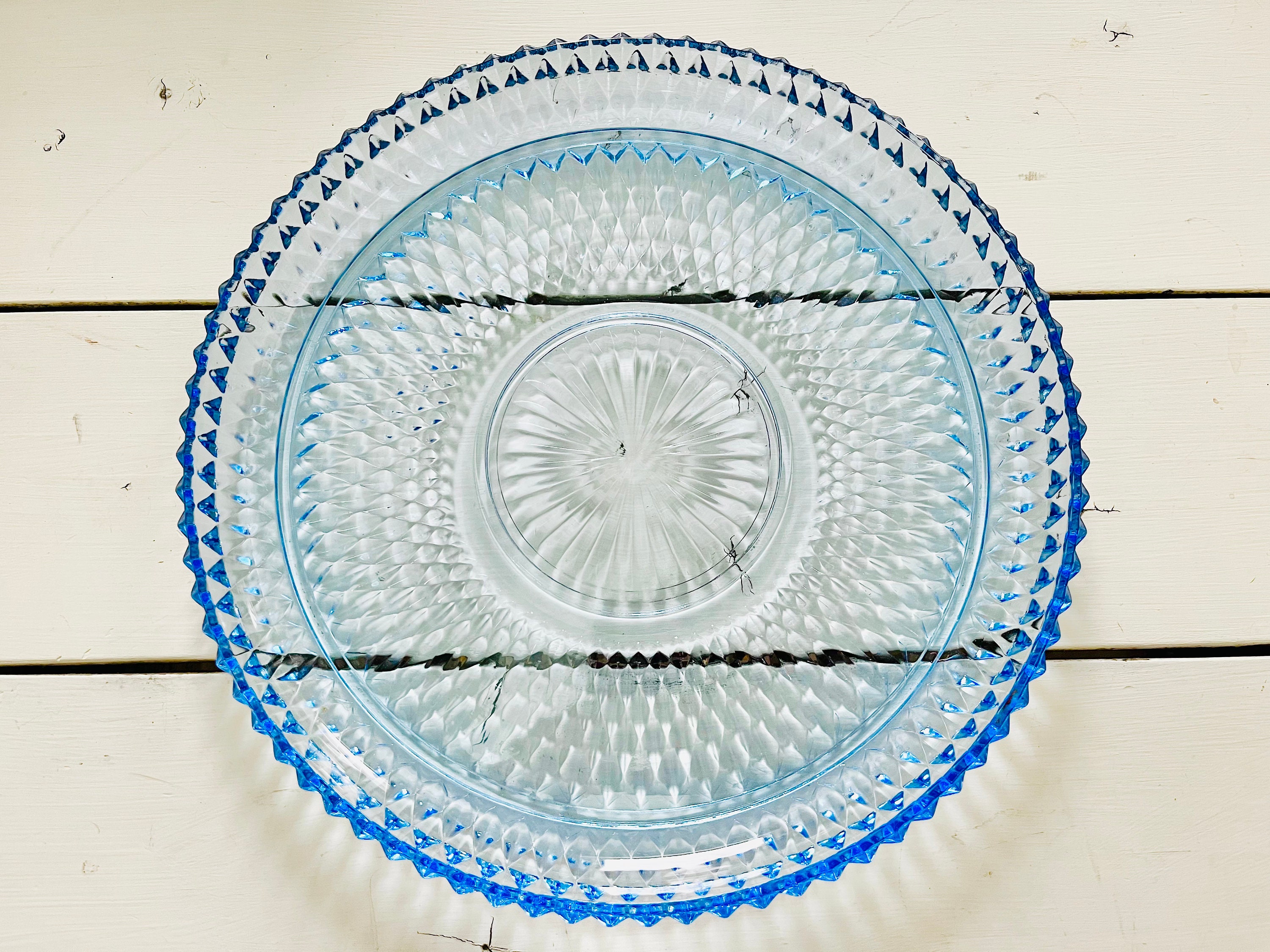 Clear Blue Glass Round Serving Platter Tray Torte Plate Indiana Glass ...