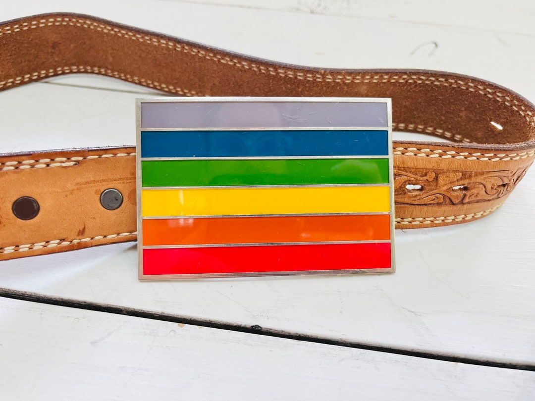 Rainbow Metal Belt Buckle and Light Brown Unisex Leather Strap Gay ...