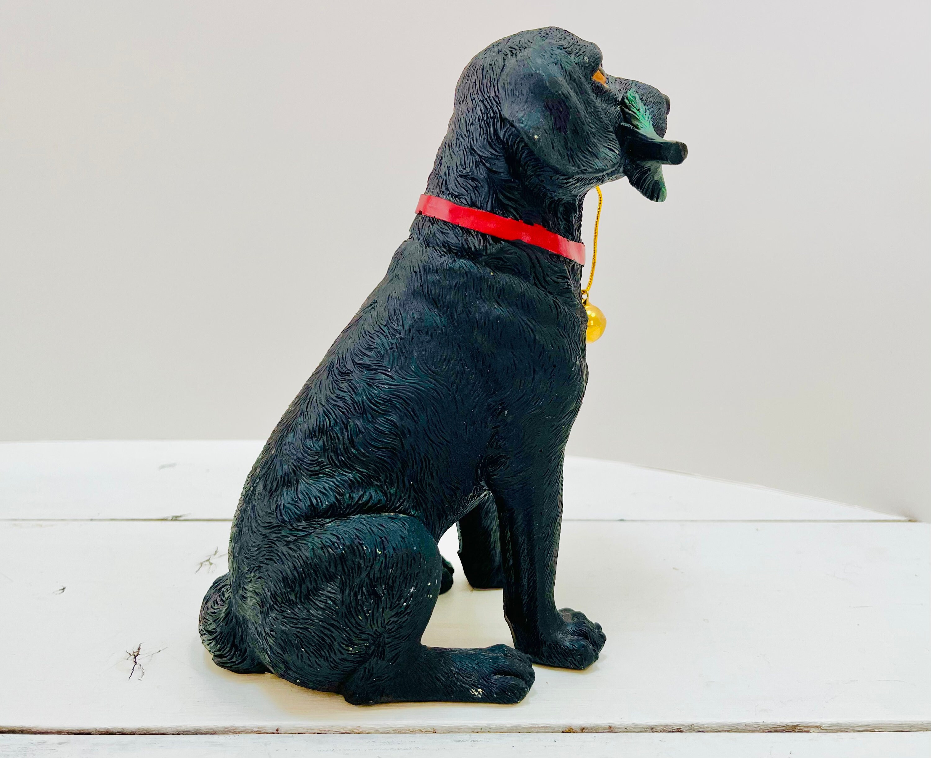 Black Labrador Figurine: Sitting Dog Sculpture With Red Collar Bell - Etsy