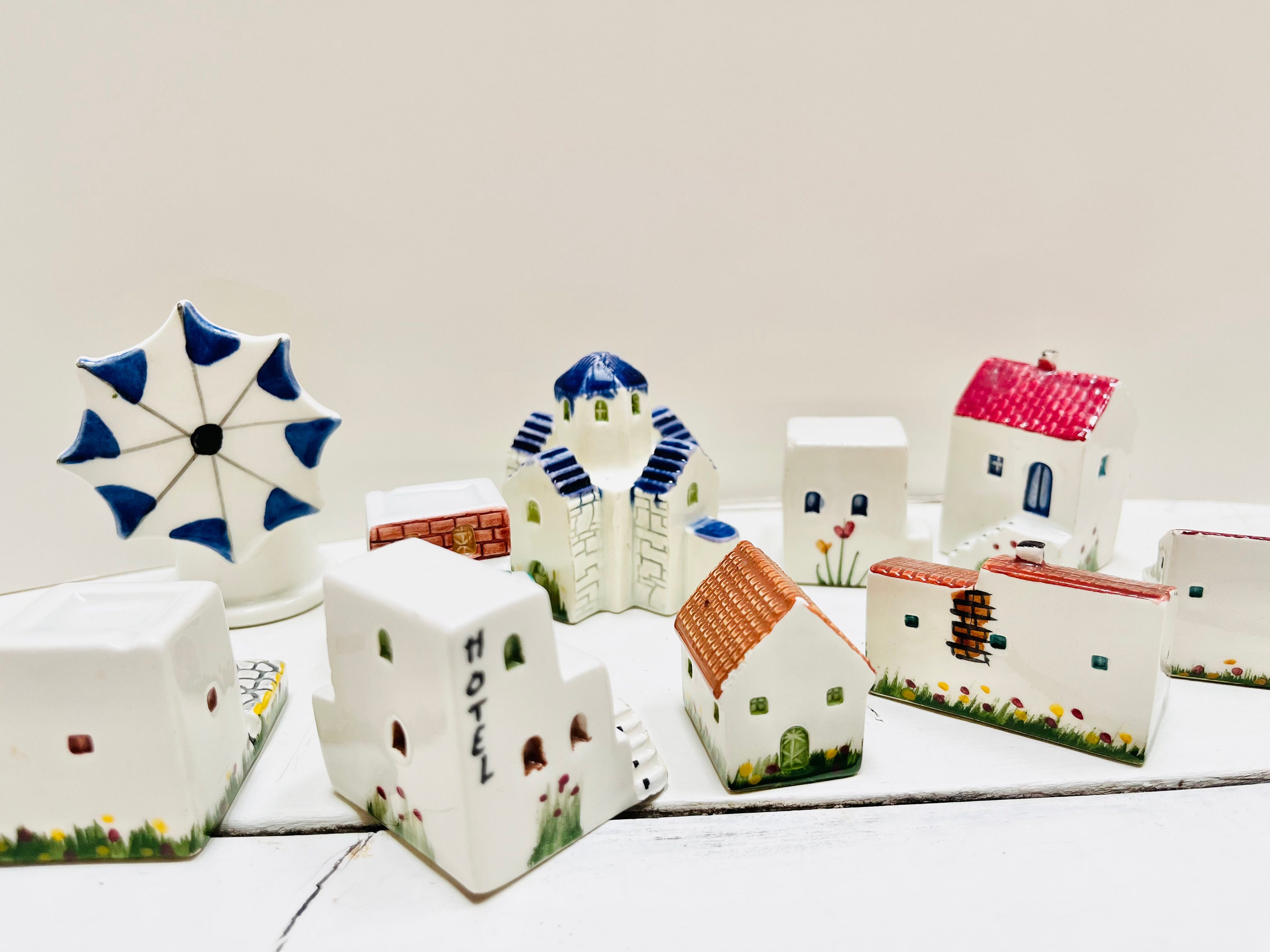 Ceramic Miniature Greek Village Buildings Houses Set of 12 Vintage ...