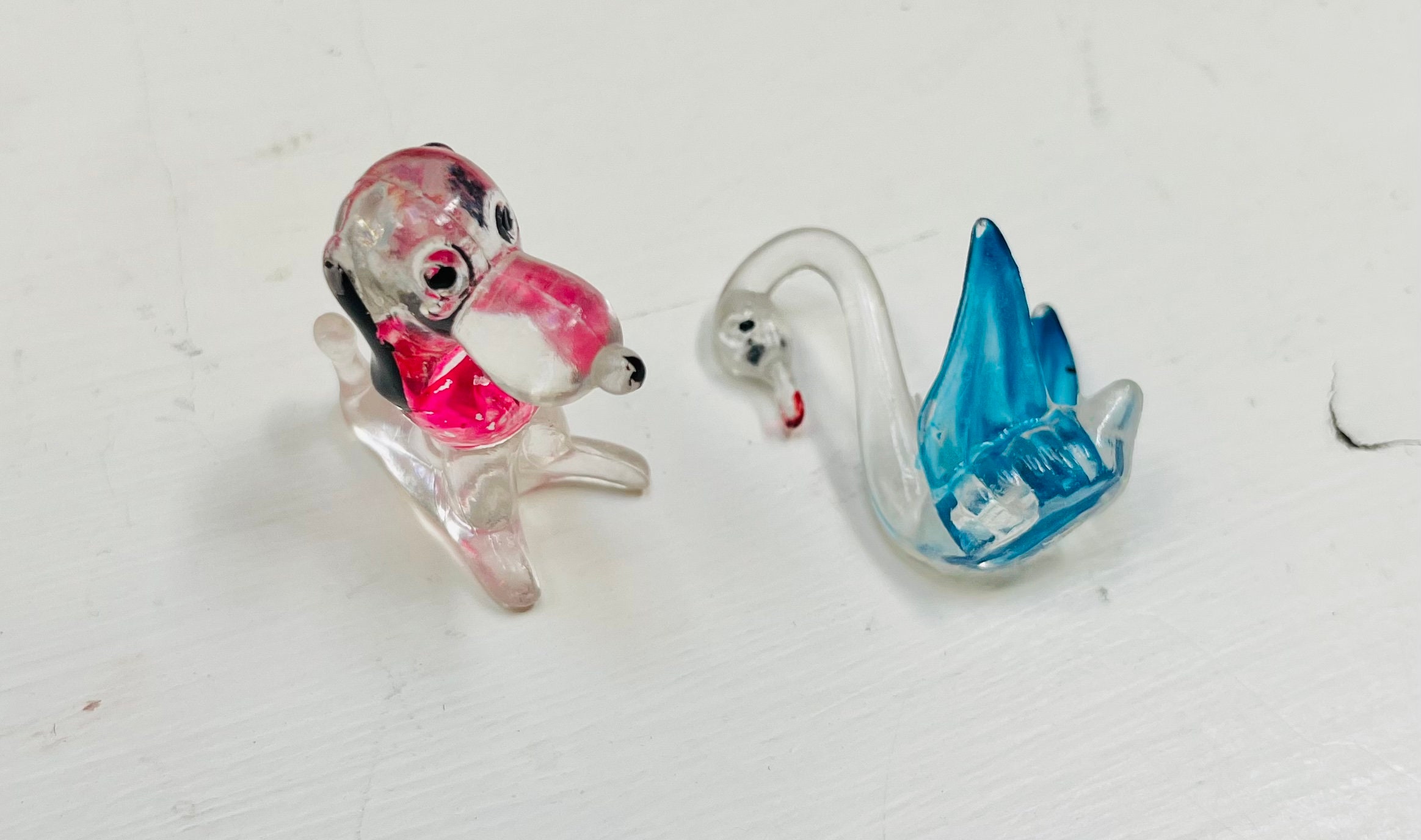 Vintage Animal Miniature Figurines Glass Plastic Clear Lucite Dog Cats ...