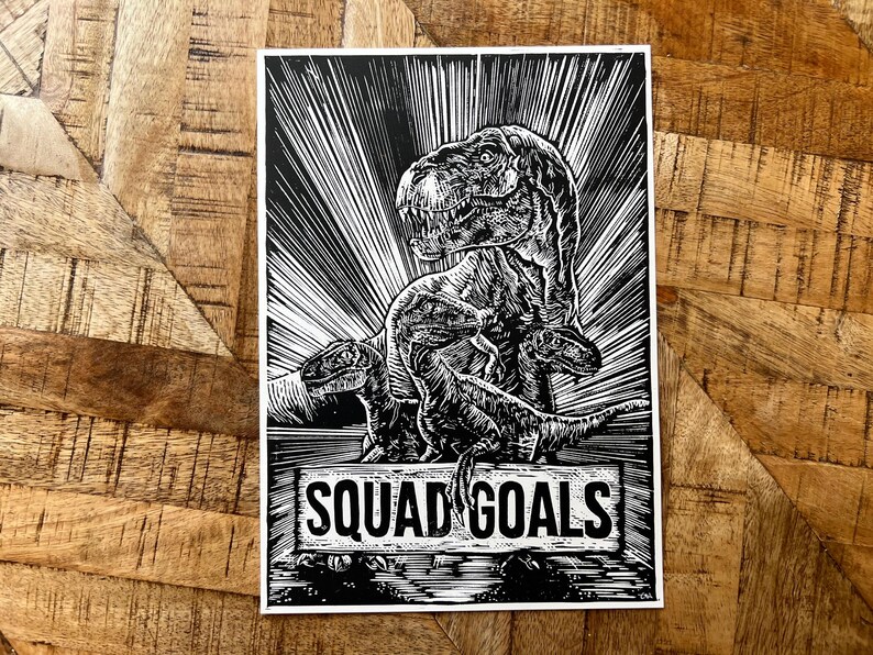 Jurassic Park Squad Goals - A4 Lino Print for Fans of Jurassic Park ...
