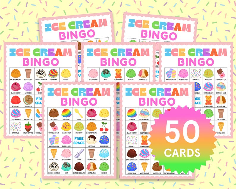 Ice Cream Bingo Cards Ice Cream Games Summer Games Ice Cream Birthday ...