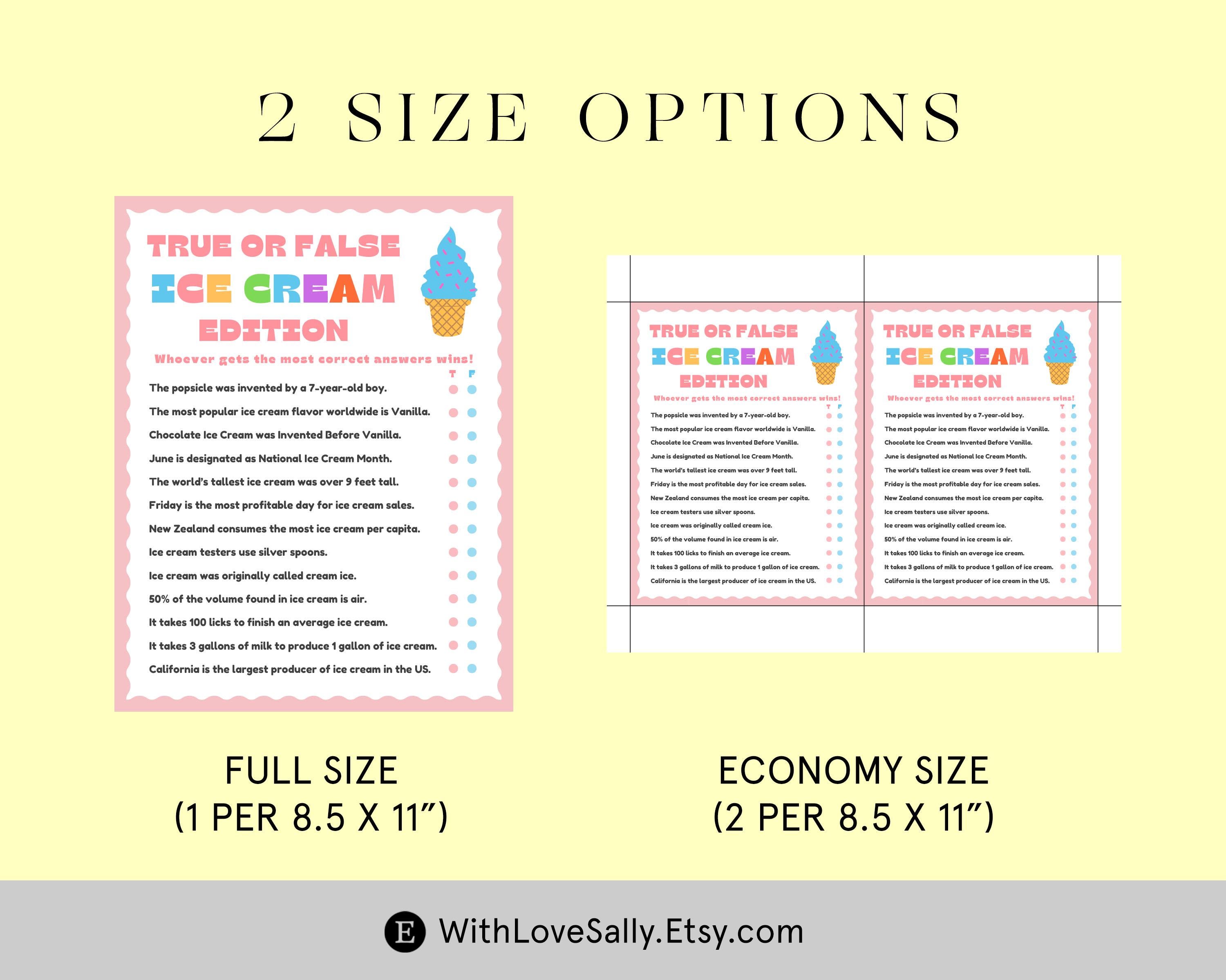 Ice Cream Fact or Fiction Ice Cream Party Games Kids Birthday Games Fun ...