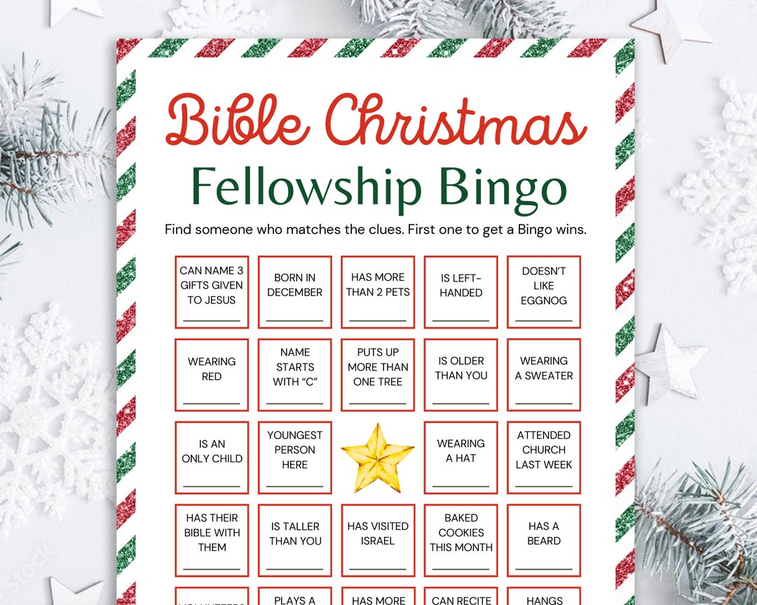 Bible Christmas Fellowship Bingo | Church Christmas Find Someone Who ...