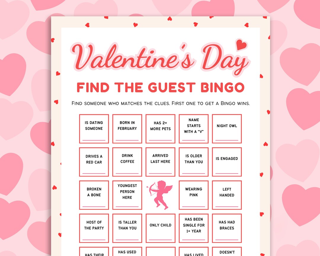 Valentines Day Find the Guest Bingo Fun Valentines Games for Adults ...