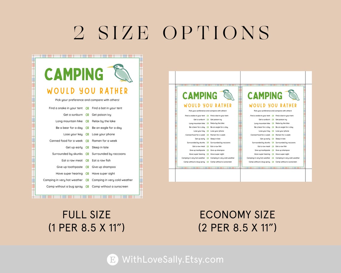 Camping Would You Rather Camping Games Camping Birthday Party ...