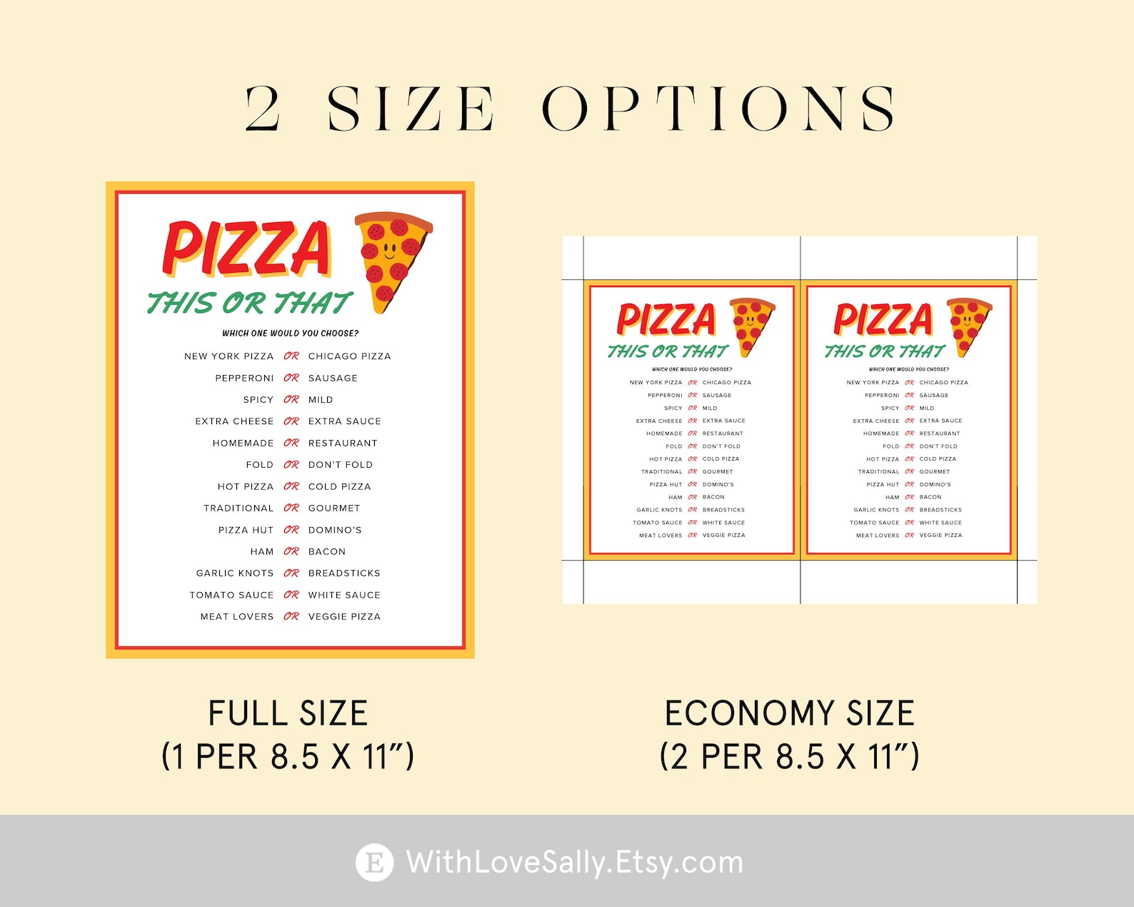 Pizza This or That Game Printable Pizza Party Game for Kids Adults ...