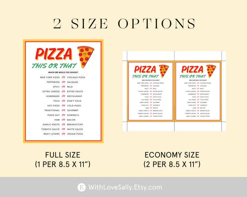 Pizza This or That Game Printable Pizza Party Game for Kids Adults ...