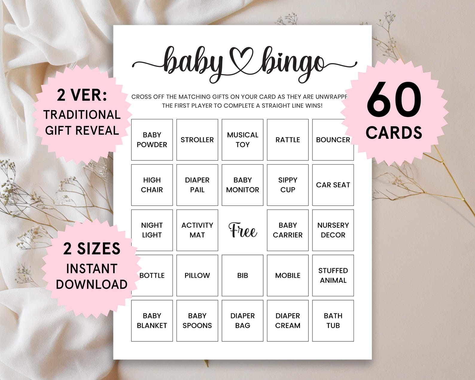 Baby Shower Bingo Cards Baby Bingo Game Prefilled Baby Shower Bingo ...