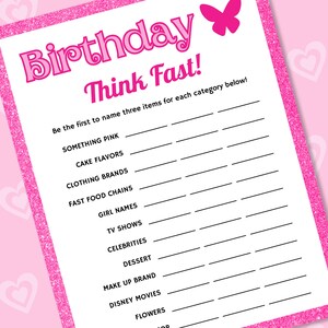 Pink Birthday Think Fast Tween, Teen Birthday Games Pink Party Games ...