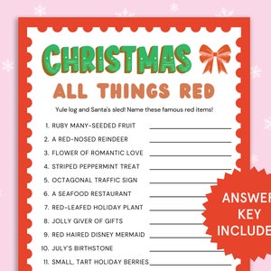 Christmas All Things Red | Christmas Trivia | Printable Christmas Game ...