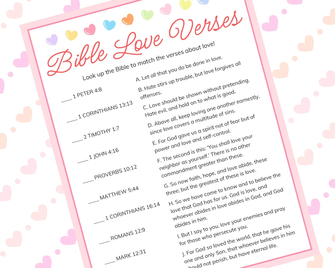 Love Bible Verses Match Game Bible Love Verses Quiz Printable Bible ...