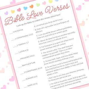 Love Bible Verses Match Game Bible Love Verses Quiz Printable Bible ...