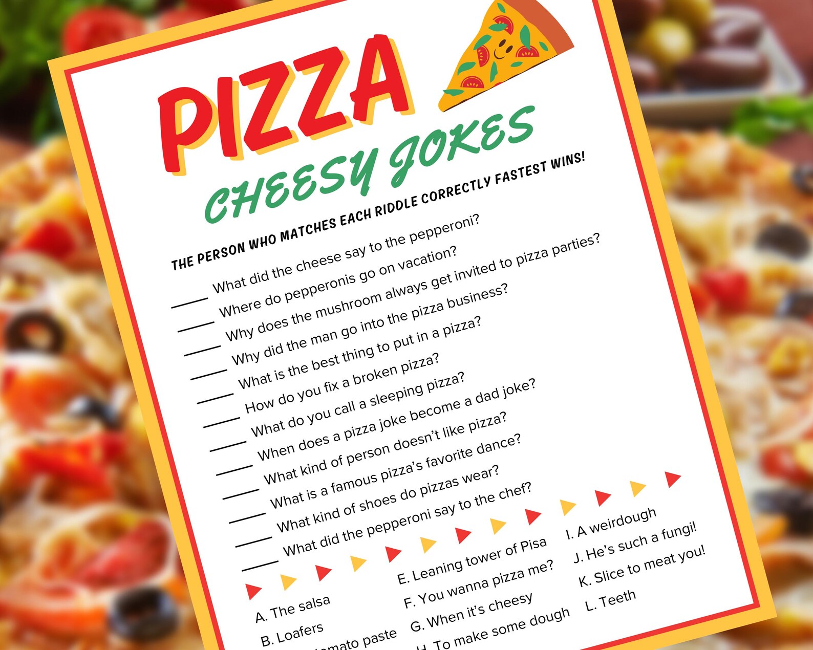 Pizza Riddle Me This Game Printable Pizza Party Games for Kids Adults ...