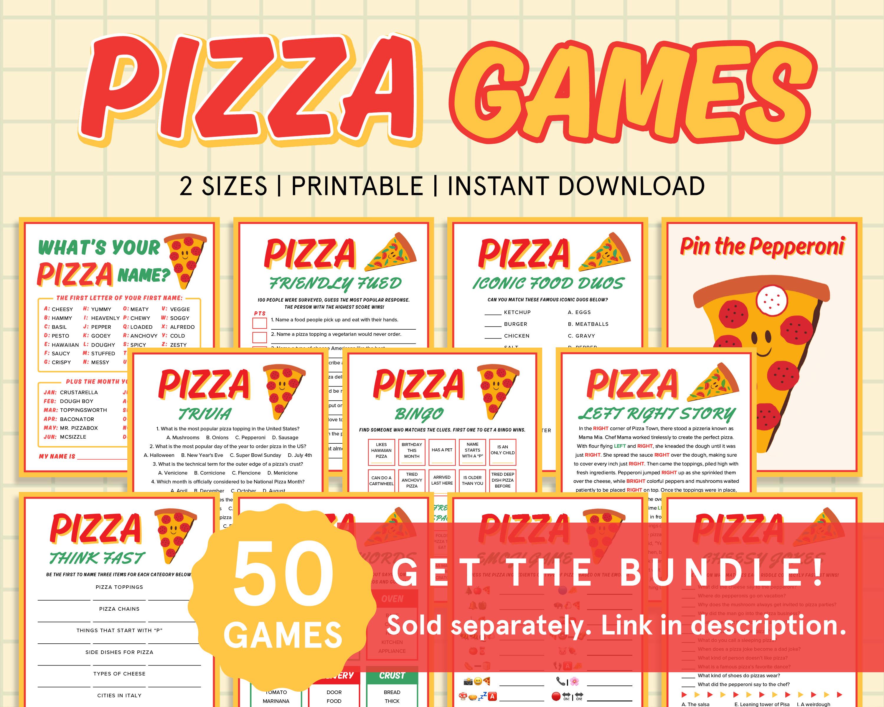 Pizza Think Fast Game Printable Pizza Party Game for Kids Adults ...