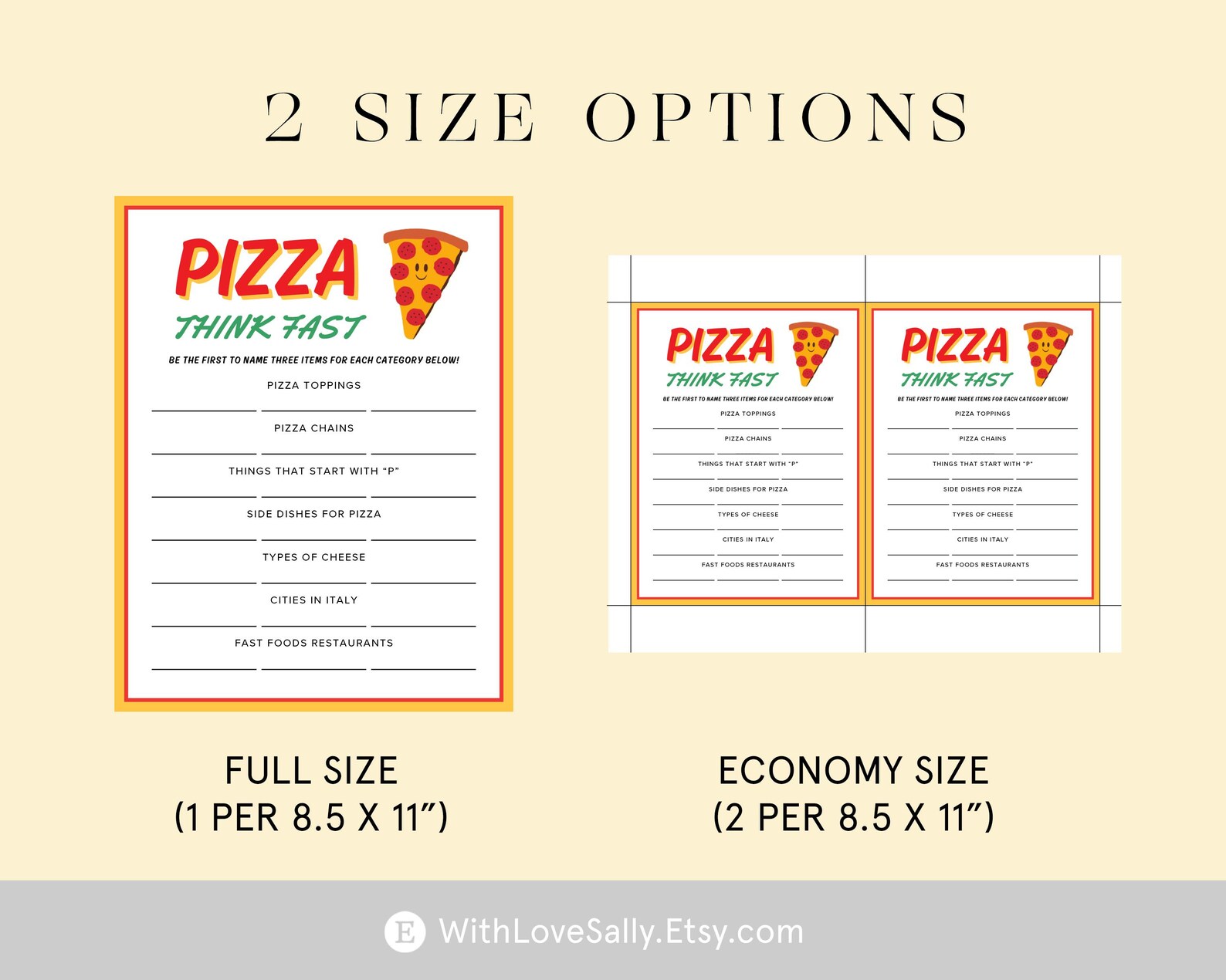 Pizza Think Fast Game Printable Pizza Party Game for Kids Adults ...