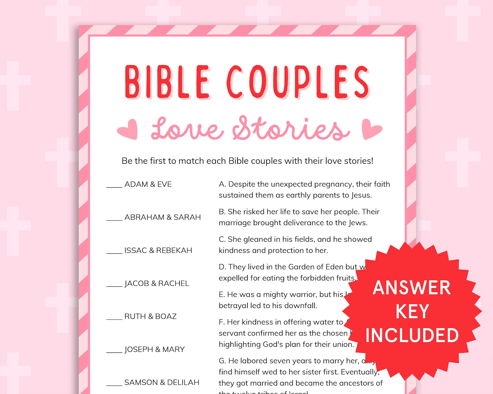 Bible Couples Love Stories Game Bible Trivia Games for Kids, Adults ...