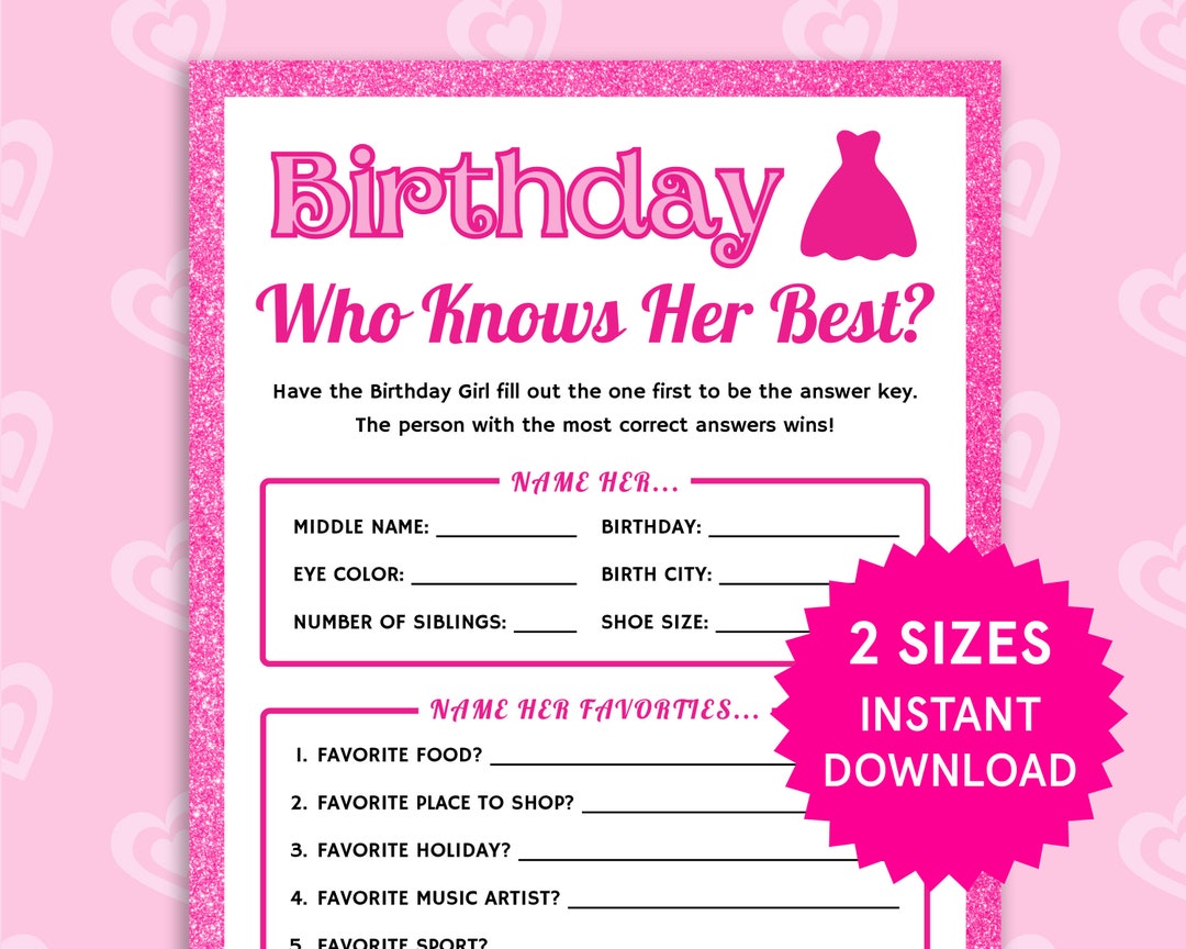 Who Knows the Birthday Girl Best Girl Birthday Questionnaire Activity ...