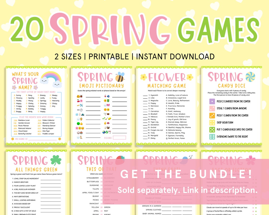 Spring Game Printable Spring Activities for Kids, Adults Spring Party ...