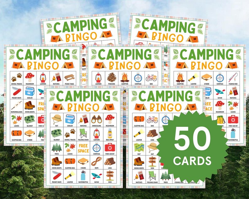 Camping Bingo Cards Camping Games Summer Camp Bingo Camping Group Games ...
