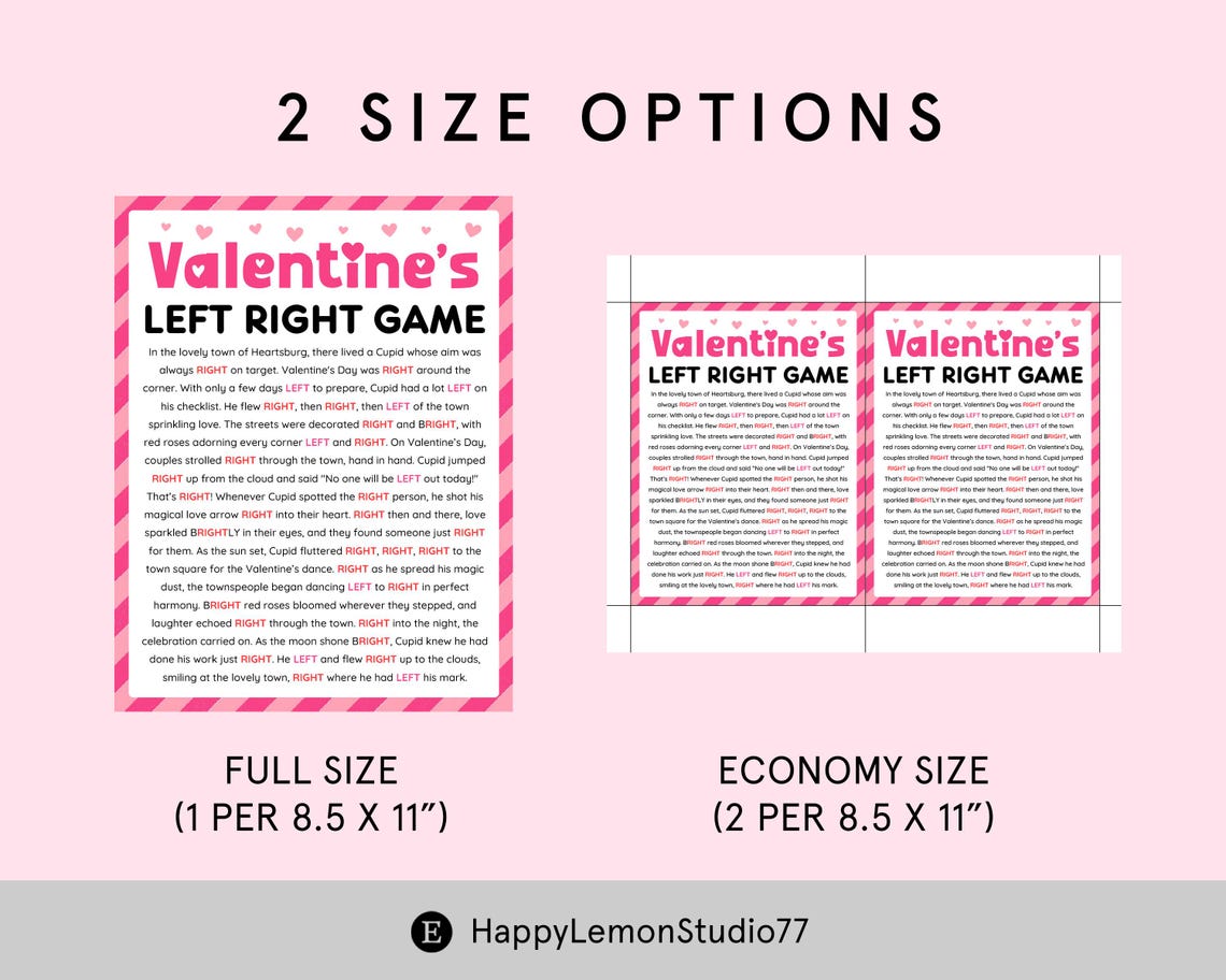 Valentines Day Left Right Game Printable Valentines Left Right Poem ...
