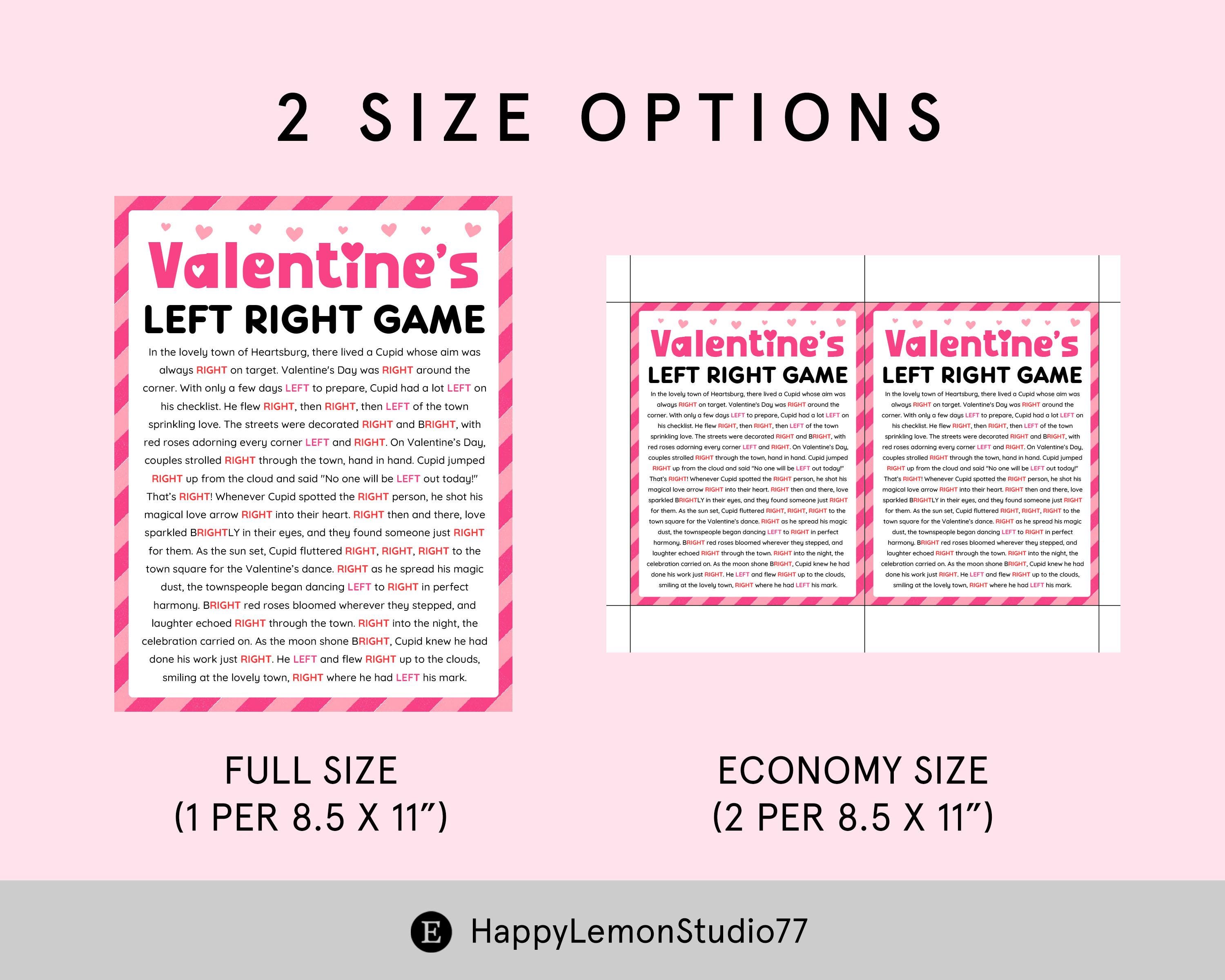 Valentines Day Left Right Game Printable Valentines Left Right Poem ...