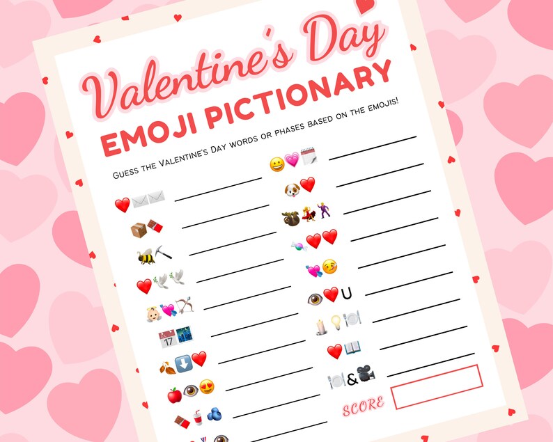 Valentine's Day Emoji Pictionary Game Fun Valentines Day Printable ...