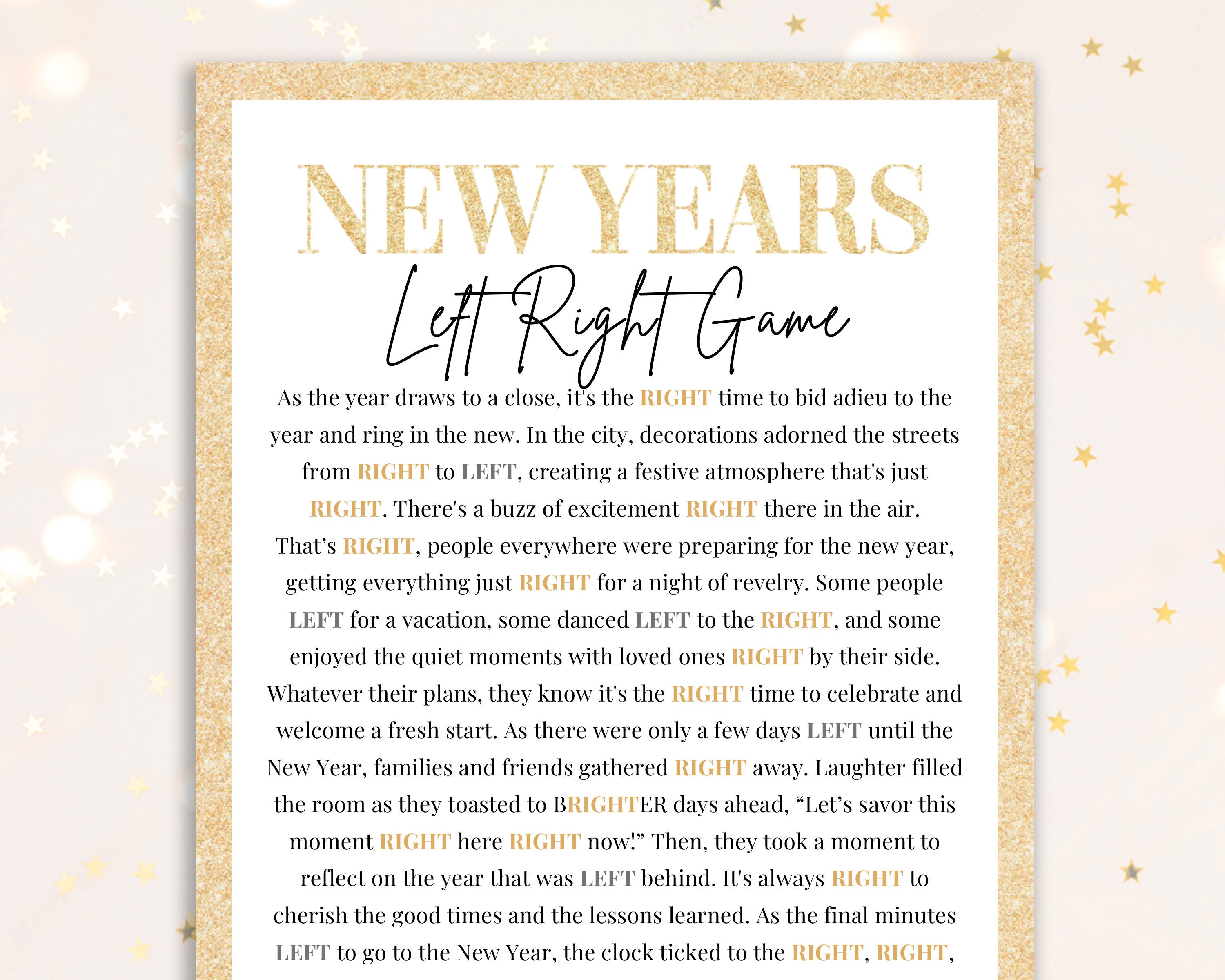 New Years Left Right Game Left Right Poem Printable New Year Eve Games ...