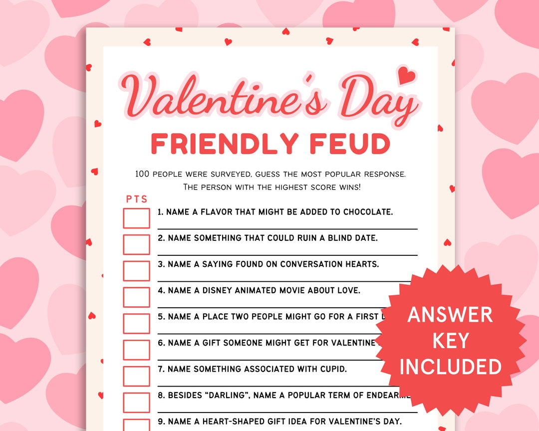 Valentines Day Friendly Feud Valentines Day Party Trivia Game for Kids ...