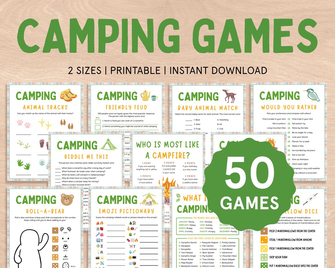 Camping Game Bundle Camping Activities for Kids Camp Party Dad Camping ...