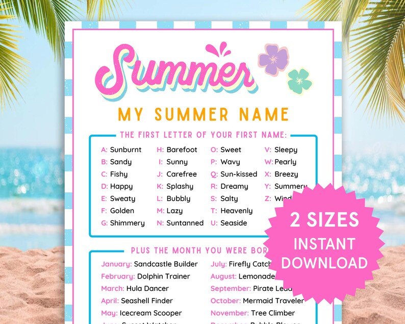 What's Your Summer Name Summer Games for Kids, Family Summer Games ...