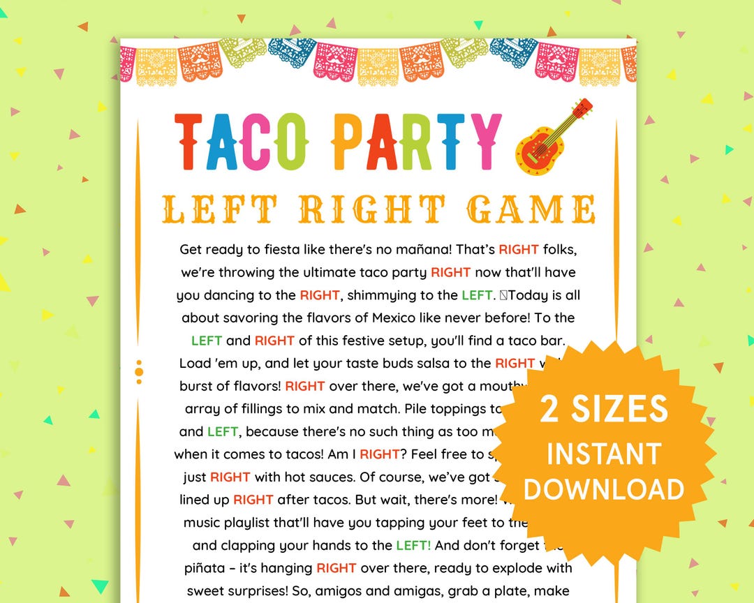 Taco Party Left Right Game Family Fiesta Games for Kids Birthday Party ...
