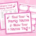 Whats Your Party Name, Name Tags, Sign Pink Birthday Party Games for ...