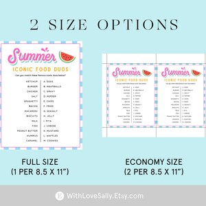 Summer Iconic Food Duos Summer Games Roadtrip Pool Party - Etsy
