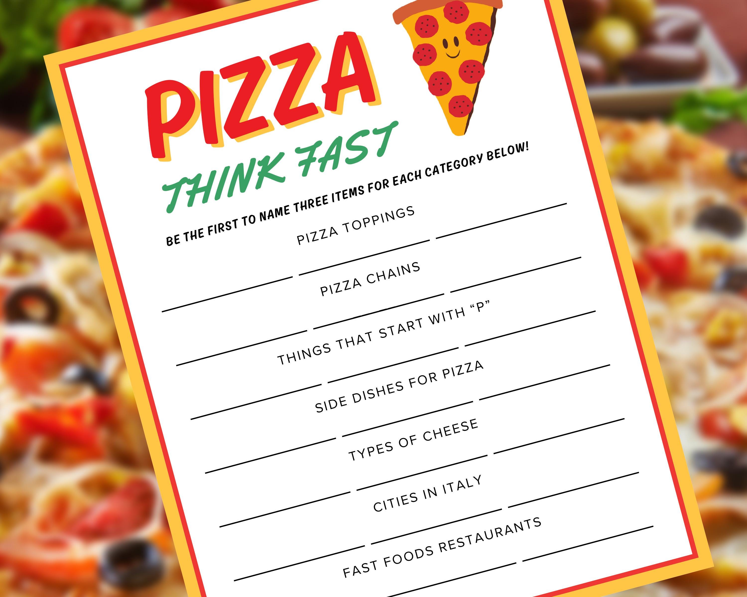 Pizza Think Fast Game Printable Pizza Party Game for Kids Adults ...