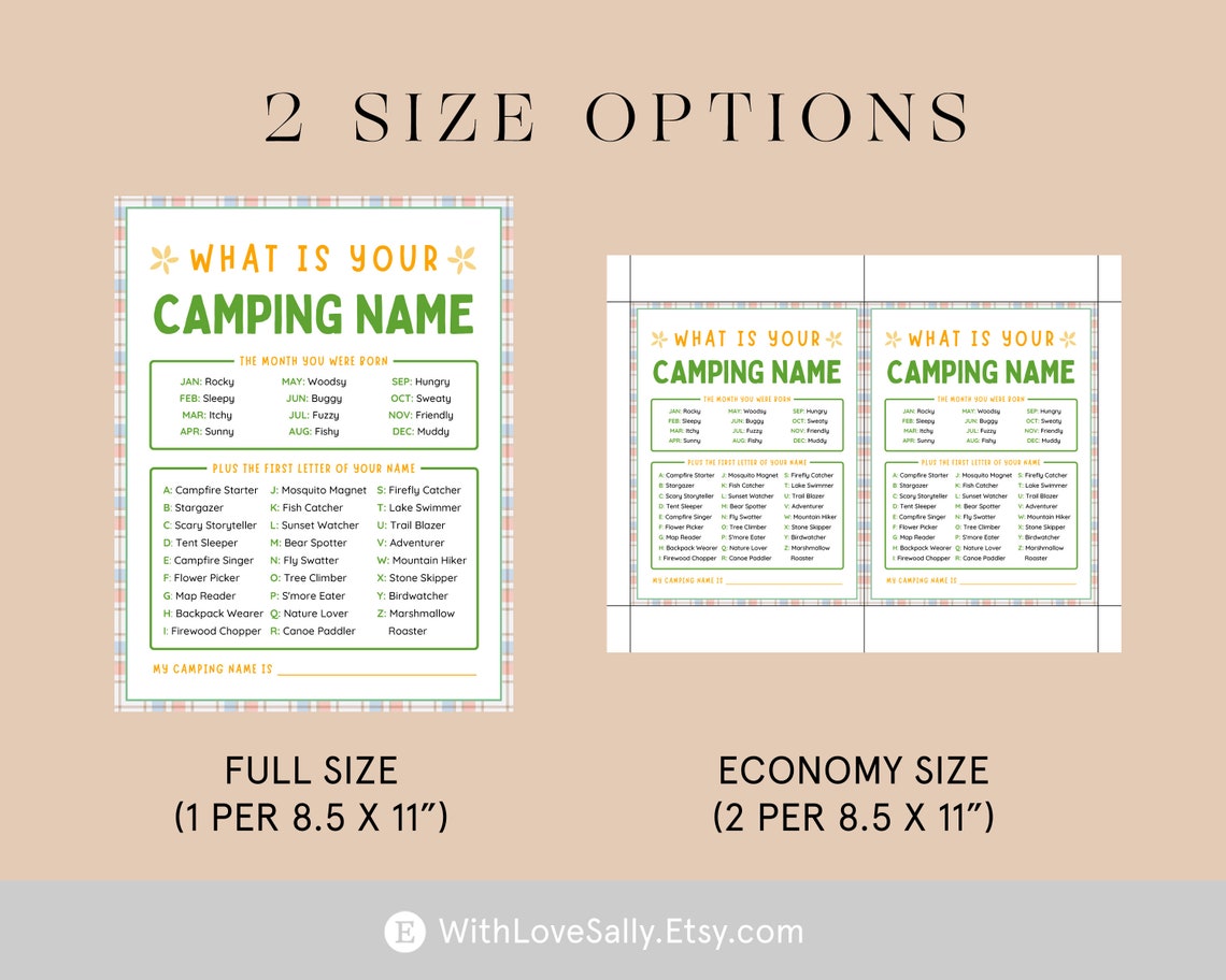 What's Your Camping Name Game, Name Tags, Sign Camping Birthday Party ...