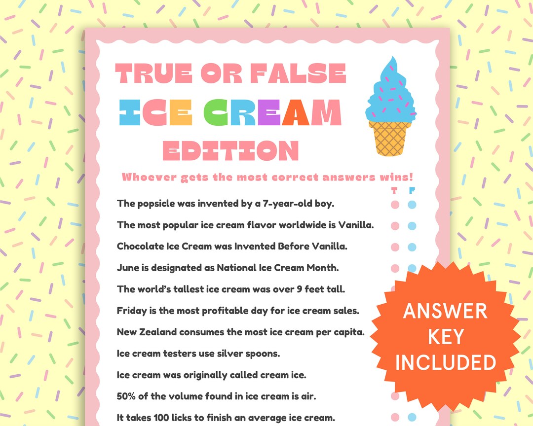 Ice Cream Fact or Fiction Ice Cream Party Games Kids Birthday Games Fun ...