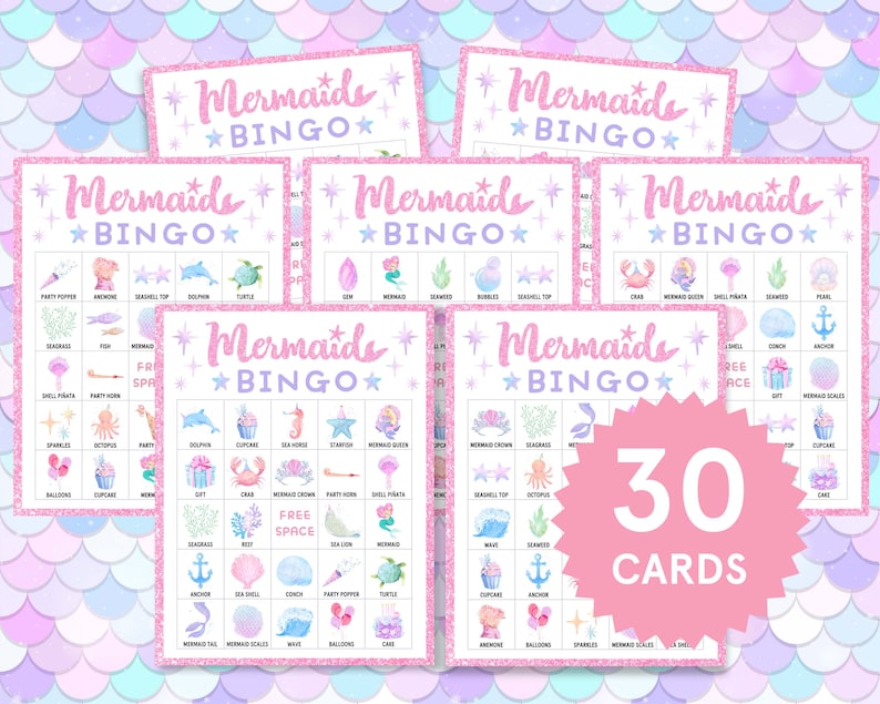 Mermaid Bingo Cards Mermaid Games Girls Mermaid Activities for Kids ...